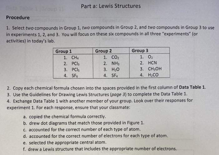Solved Part a: Lewis Structures Procedure 1. Select two | Chegg.com