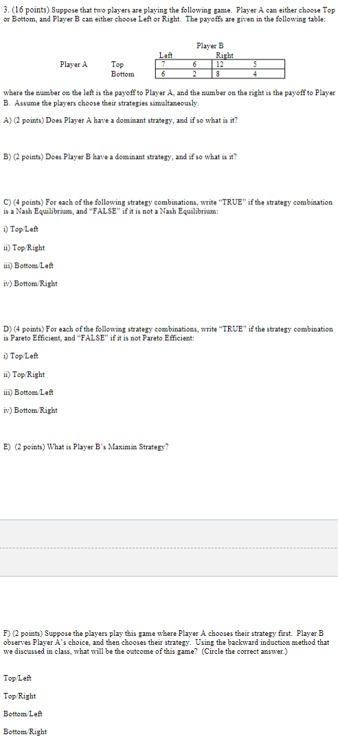 Solved (16 ﻿points) ﻿Suppose that two players are playing | Chegg.com