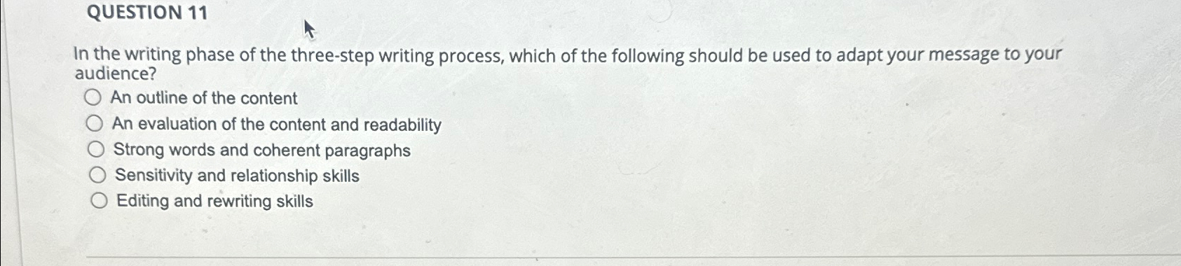Solved QUESTION 11In the writing phase of the three-step | Chegg.com