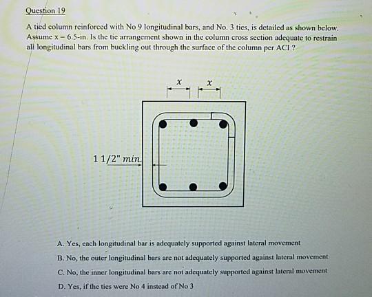 Solved Question 12 A tied column reinforced with No 9 | Chegg.com