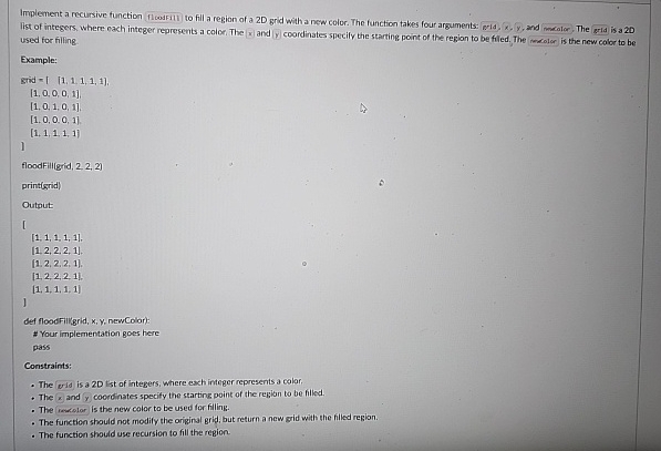 Solved Implement a recursive function flcodfil1 ﻿to fill a | Chegg.com