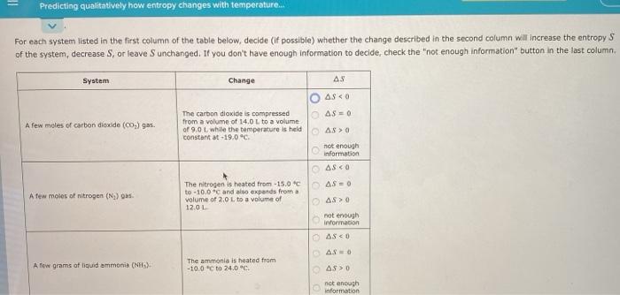 Solved Predicting qualitatively how entropy changes with | Chegg.com