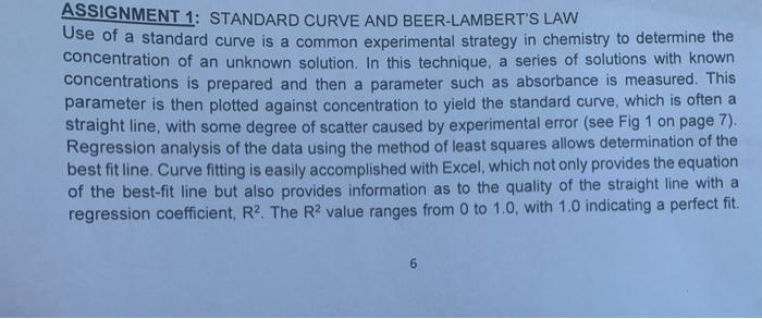 Solved ASSIGNMENT 1: STANDARD CURVE AND BEER-LAMBERT'S LAW | Chegg.com