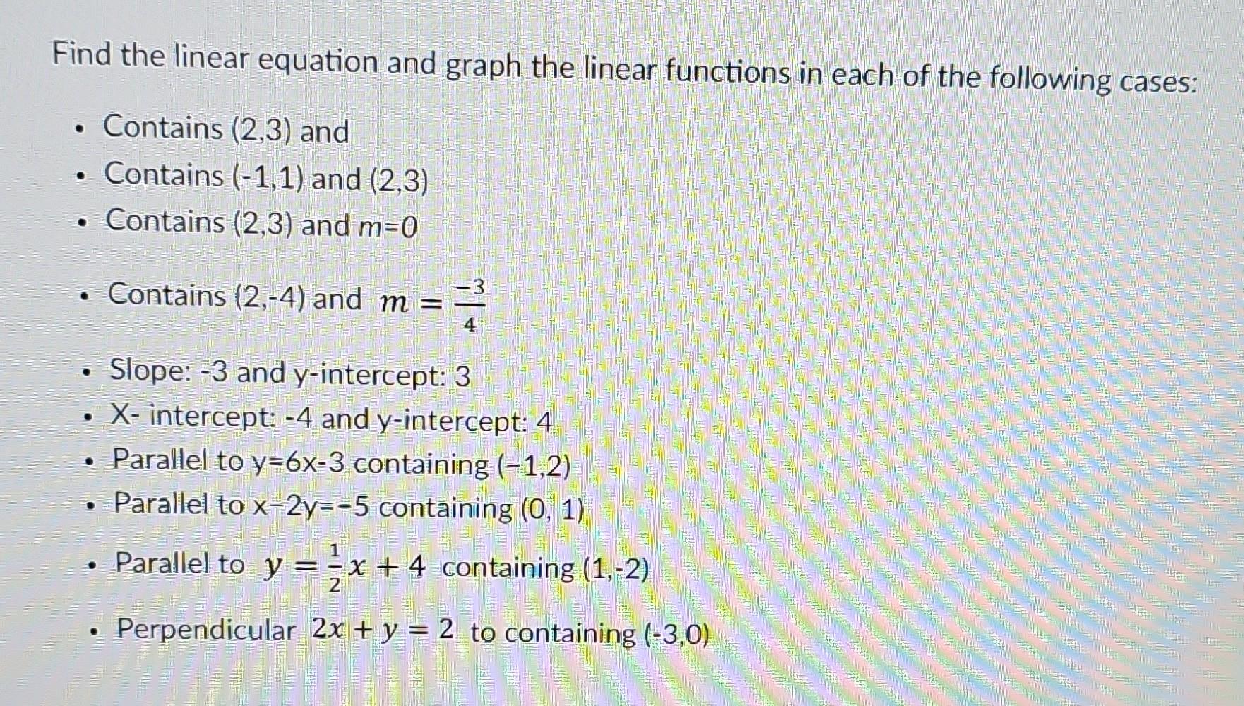 Solved Find the linear equation and graph the linear | Chegg.com