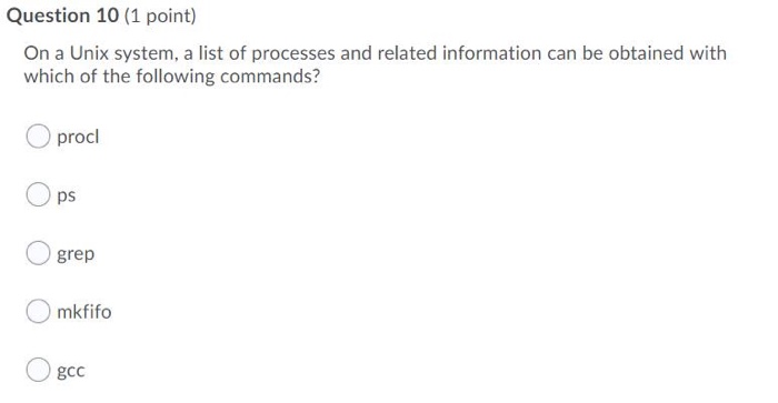 Solved Question 10 (1 point) On a Unix system, a list of | Chegg.com