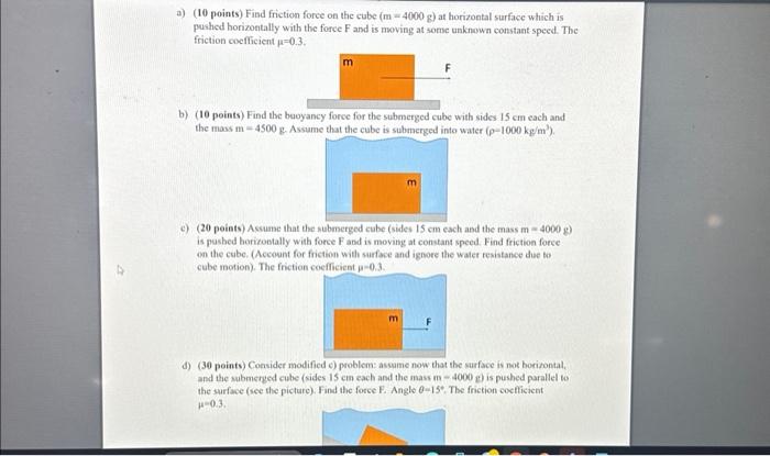 Solved a) (10 points) Find friction foree on the cube | Chegg.com