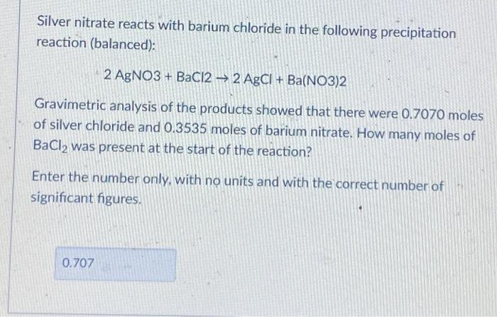 Solved Silver nitrate reacts with barium chloride in the | Chegg.com