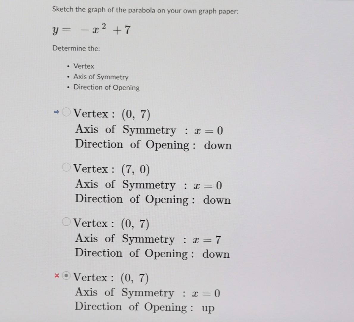 Solved Sketch the graph of the parabola on your own graph | Chegg.com