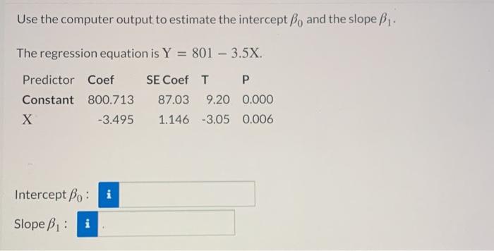Solved Use the computer output to estimate the intercept ßo | Chegg.com