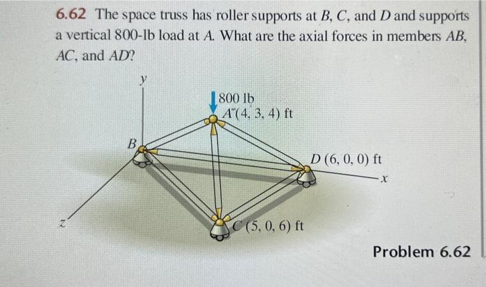 Solved 6.62 The space truss has roller supports at B,C, and | Chegg.com