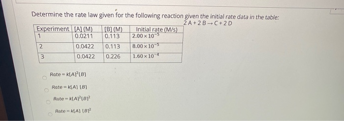 Solved Determine the rate law given for the following | Chegg.com