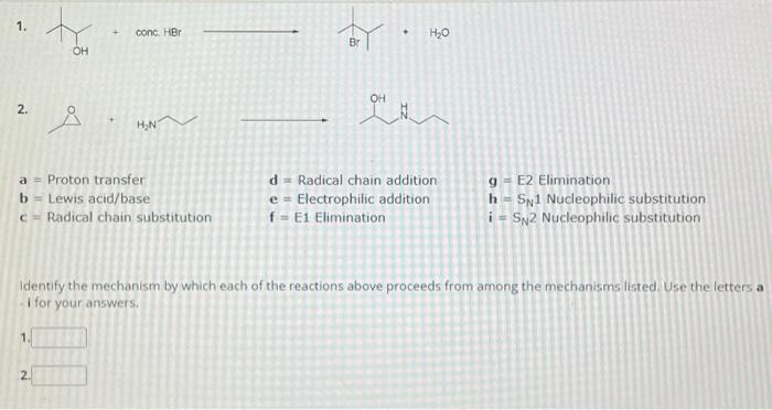 Solved 1. 2. a= Proton transfer d= Radical chain addition b= | Chegg.com