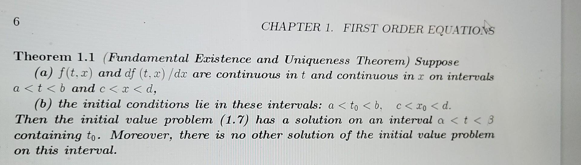 Theorem 1.1 (Fundamental Existence and Uniqueness | Chegg.com