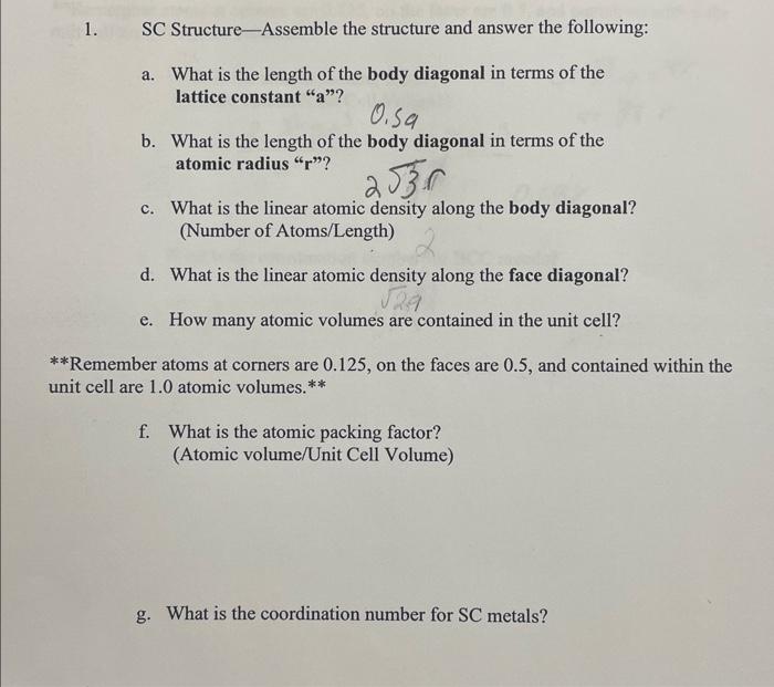 Solved 1. SC Structure-Assemble the structure and answer the | Chegg.com