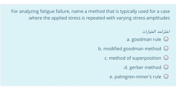 Solved For analyzing fatigue failure, name a method that is | Chegg.com