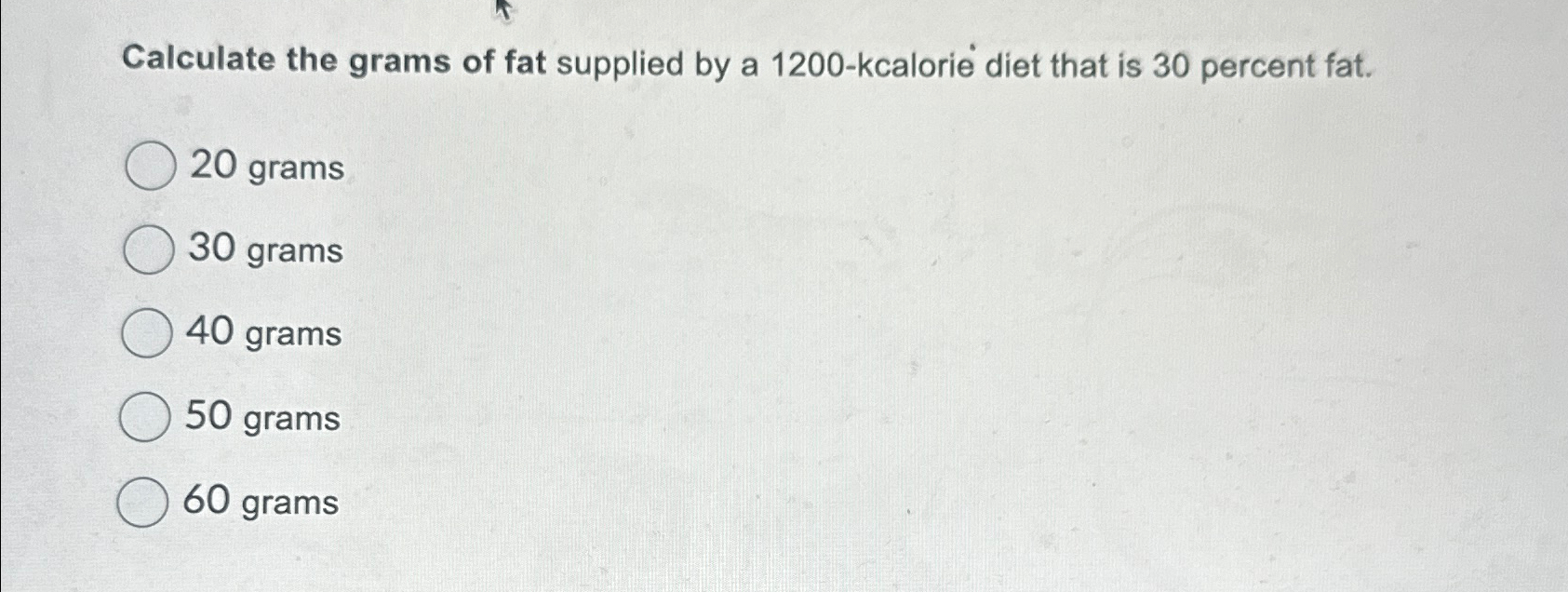 Solved Calculate the grams of fat supplied by a 1200-k | Chegg.com