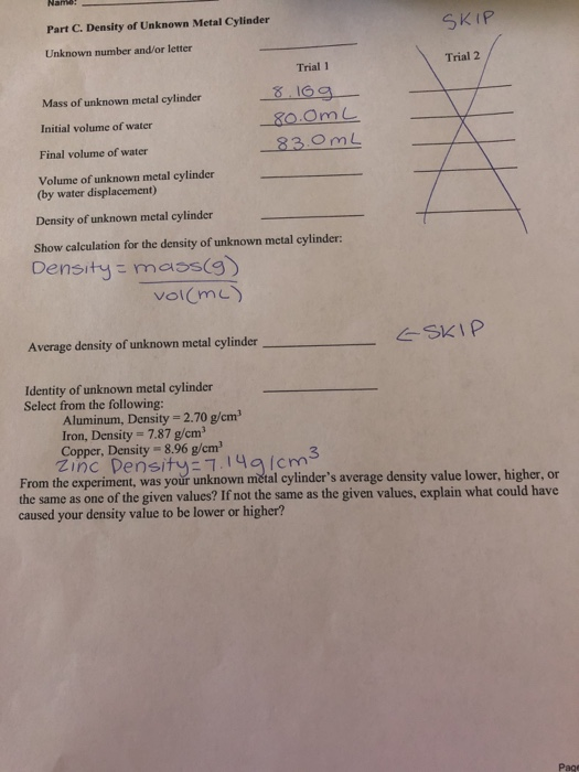 Solved Density Measurement Purpose: Learn how to make | Chegg.com
