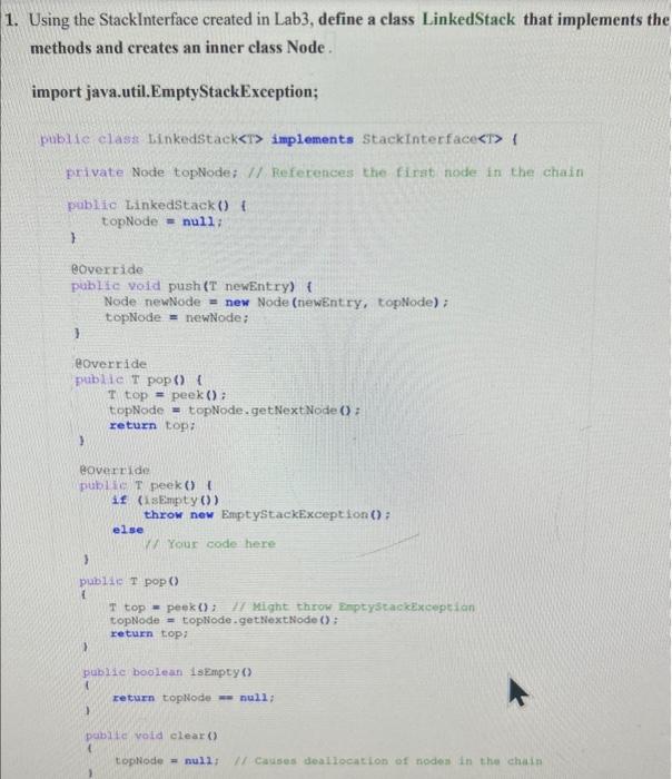 Solved sing the StackInterface created in Lab3, define a | Chegg.com