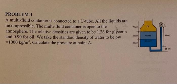 Solved 70 cm od PROBLEM-1 A multi-fluid container is | Chegg.com