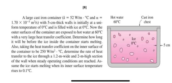 Solved [8] A large cast iron container (k = 52 W/m - °C and | Chegg.com