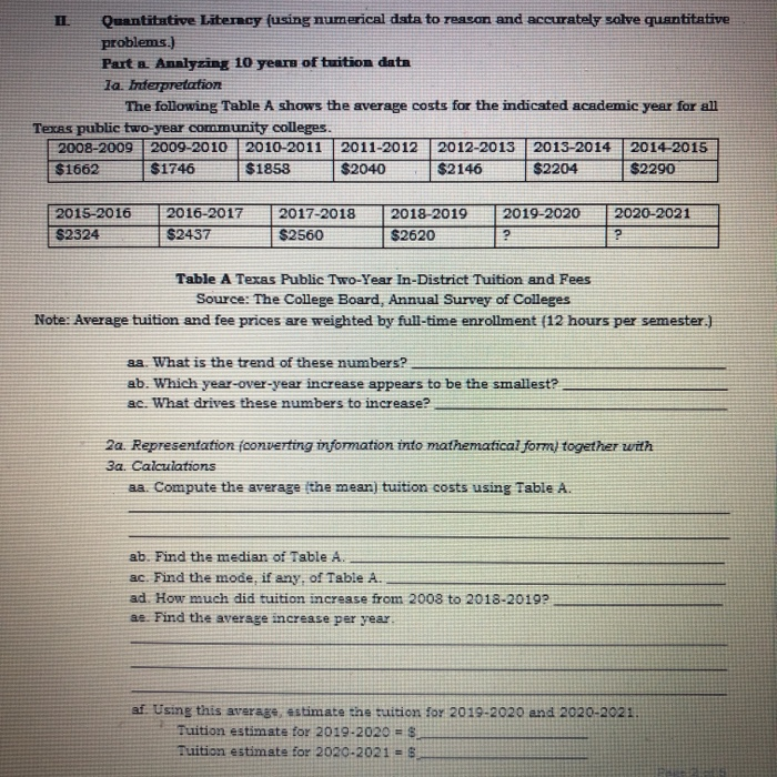 Solved Quantitative Literacy (using numerical data to reason | Chegg.com