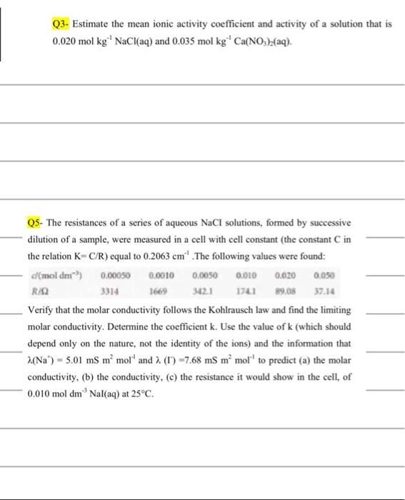Solved Q3. Estimate the mean ionic activity coefficient and | Chegg.com