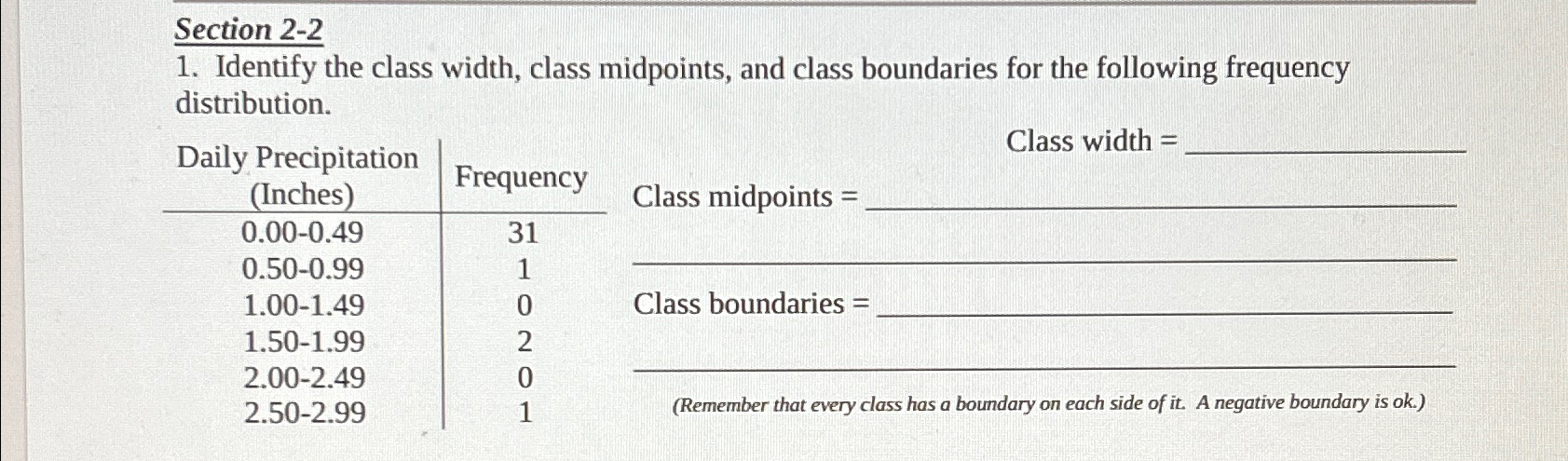 Solved Section 2-2Identify the class width, class midpoints, | Chegg.com
