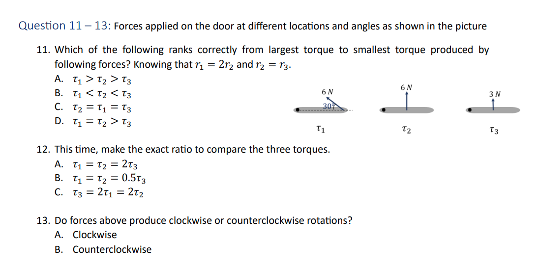 Solved Question 8- 9: Forces applied on the door at | Chegg.com