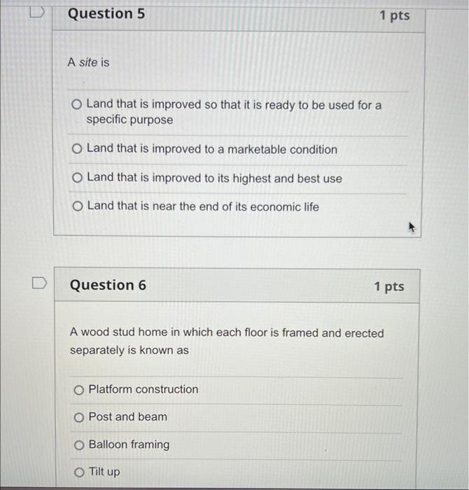 Solved A site is Land that is improved so that it is ready | Chegg.com