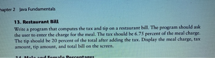 Solved hapter 2 Java fundamentals 13. Restaurant Bill Write | Chegg.com