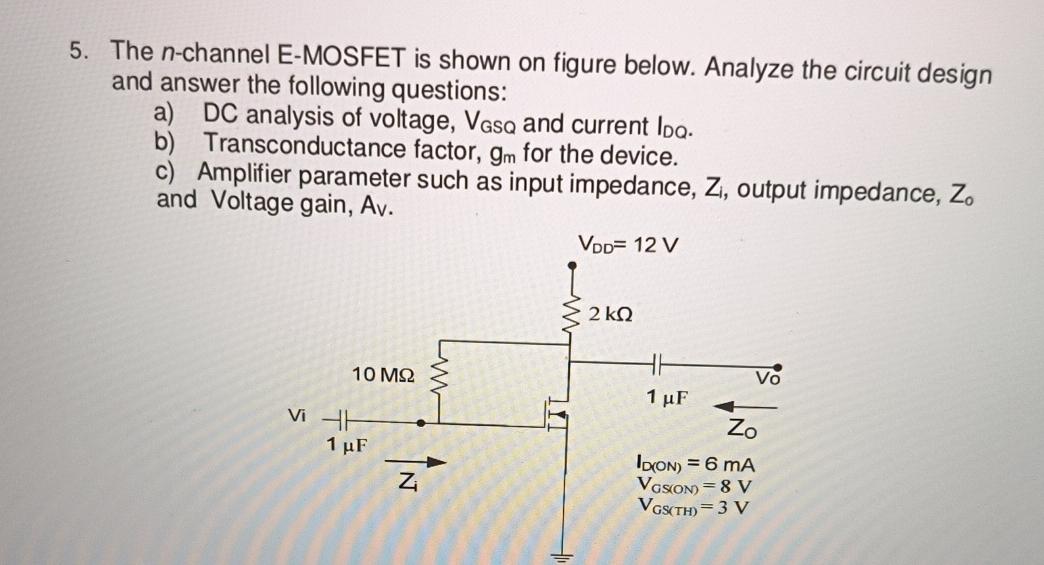 Solved The n-channel E-MOSFET is shown on figure below. | Chegg.com