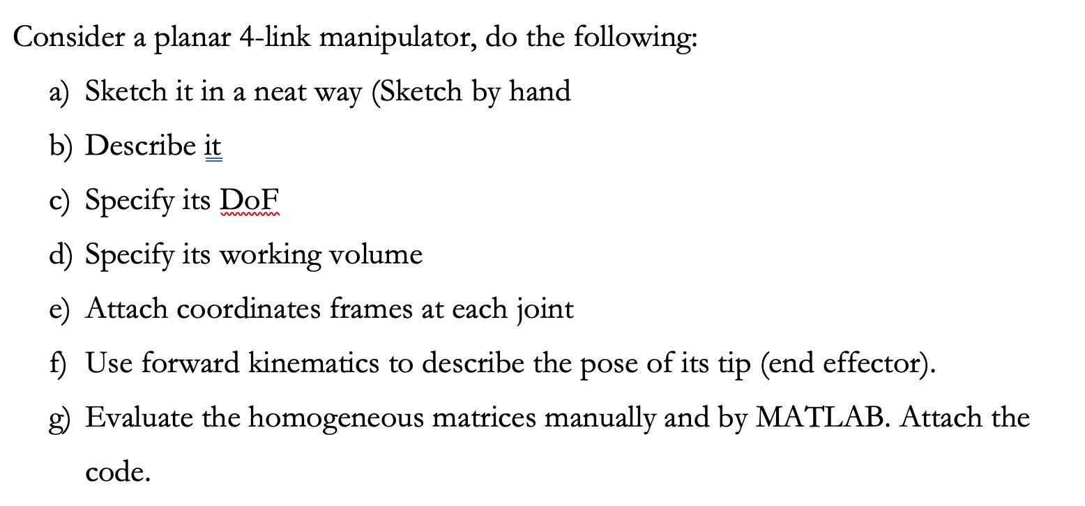 Solved Consider a planar 4-link manipulator, do the | Chegg.com
