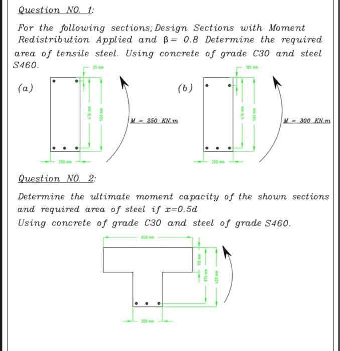 Solved Question NO. 1: For the following sections; Design | Chegg.com