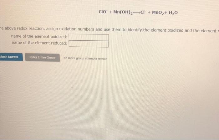 Solved CIO + Mn(OH)2 + MnO2+ H2O he above redox reaction, | Chegg.com