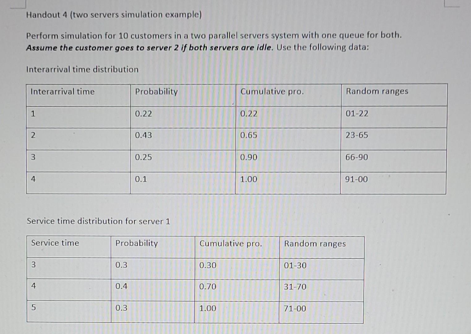 Handout 4 (two servers simulation example) Perform | Chegg.com