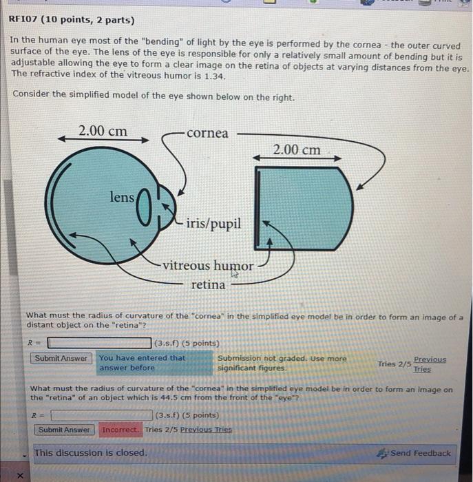 Solved In the human eye most of the "bending" of light by | Chegg.com