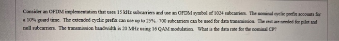 Consider an OFDM implementation that uses 15 kHz | Chegg.com