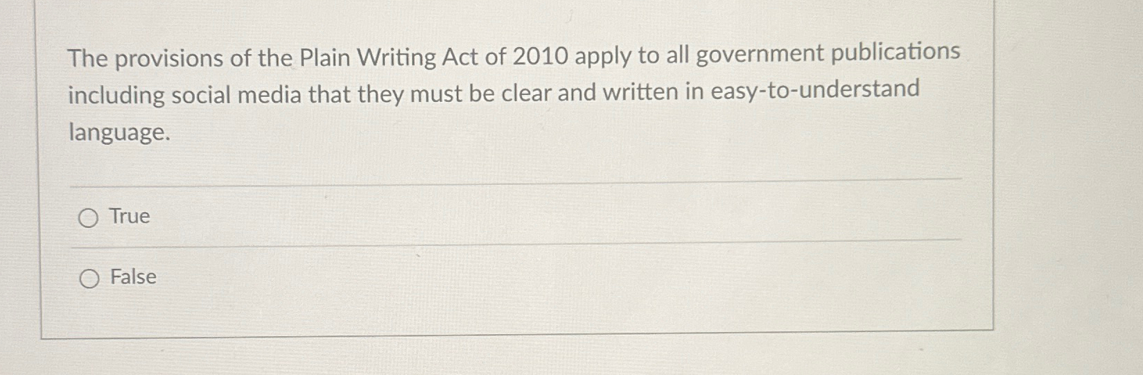 Solved The provisions of the Plain Writing Act of 2010 | Chegg.com