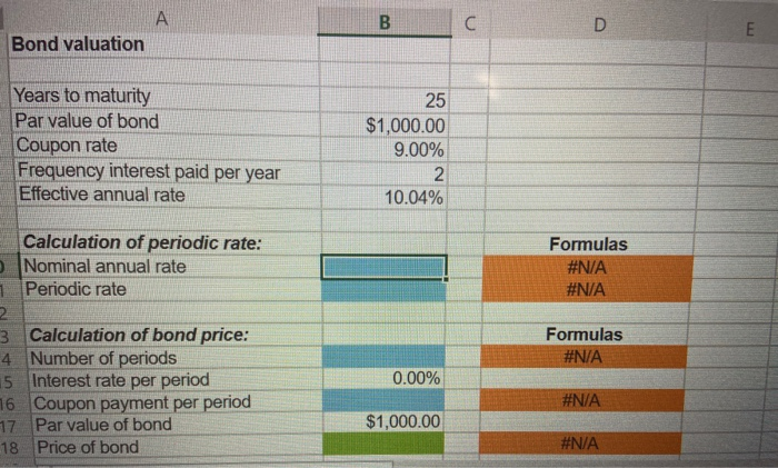 Solved Bond valuation Years to maturity Par value of bond | Chegg.com