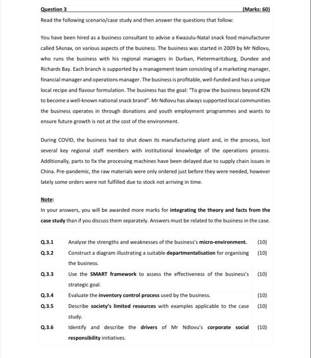 Solved Question 3 Read the following scenario/case study and | Chegg.com