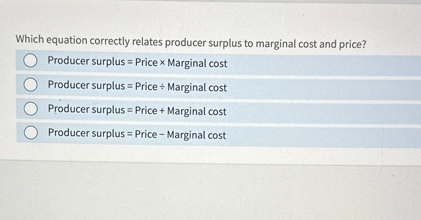 Solved Which equation correctly relates producer surplus to | Chegg.com