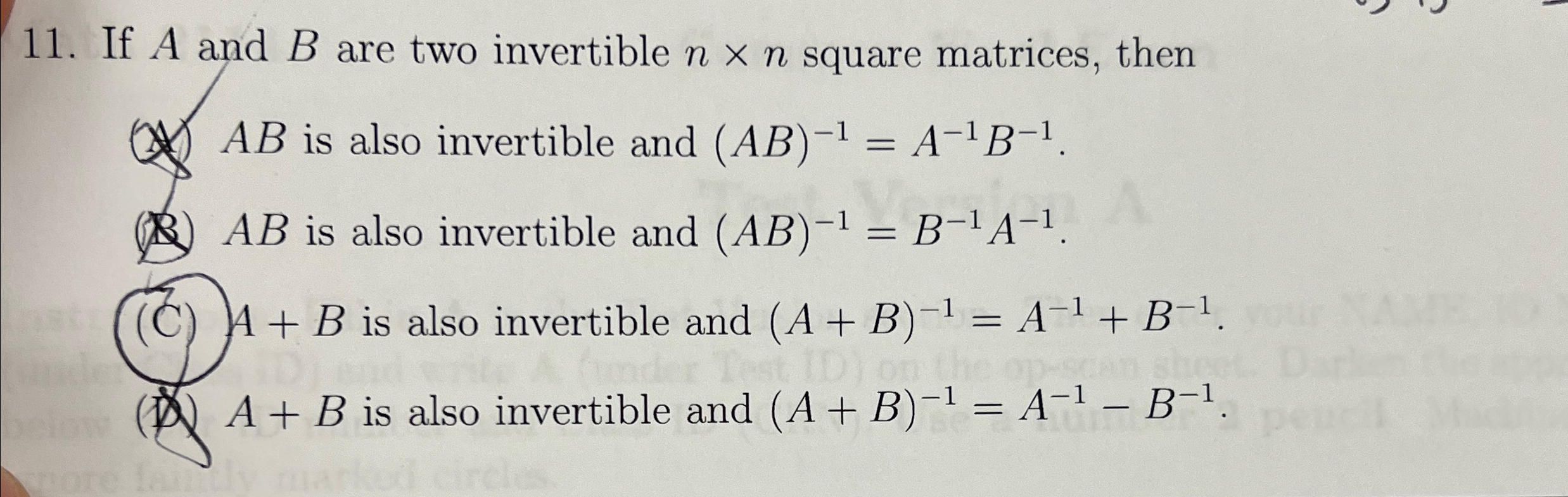 Solved If A and B ﻿are two invertible n×n ﻿square matrices, | Chegg.com