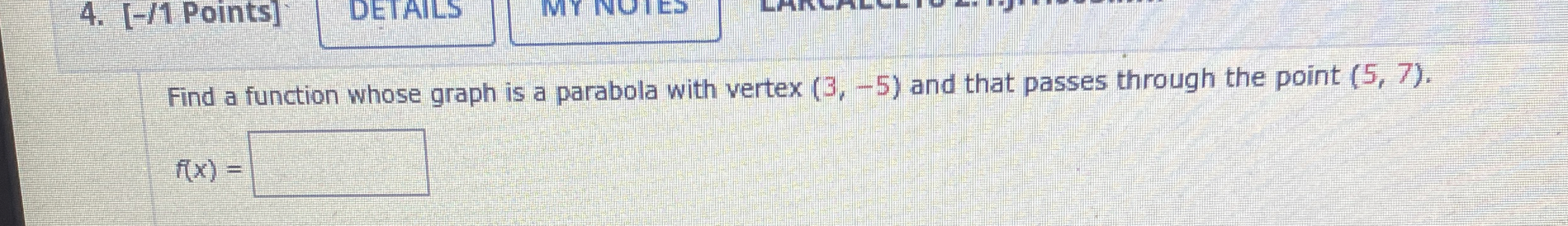 Solved [-/1 ﻿Points]DETAILSMIYNOTESFind a function whose | Chegg.com