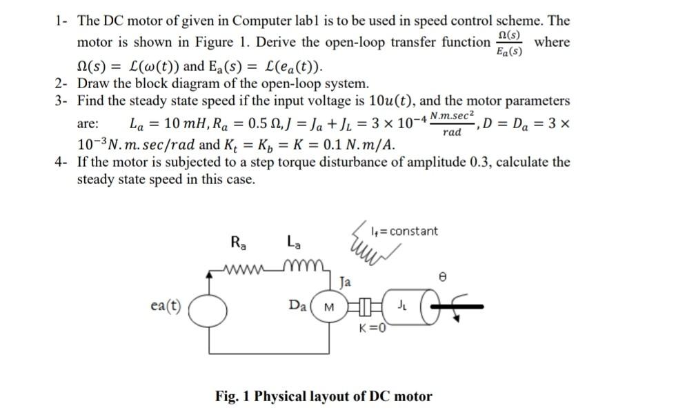 Solved 1- The DC motor of given in Computer labl is to be | Chegg.com