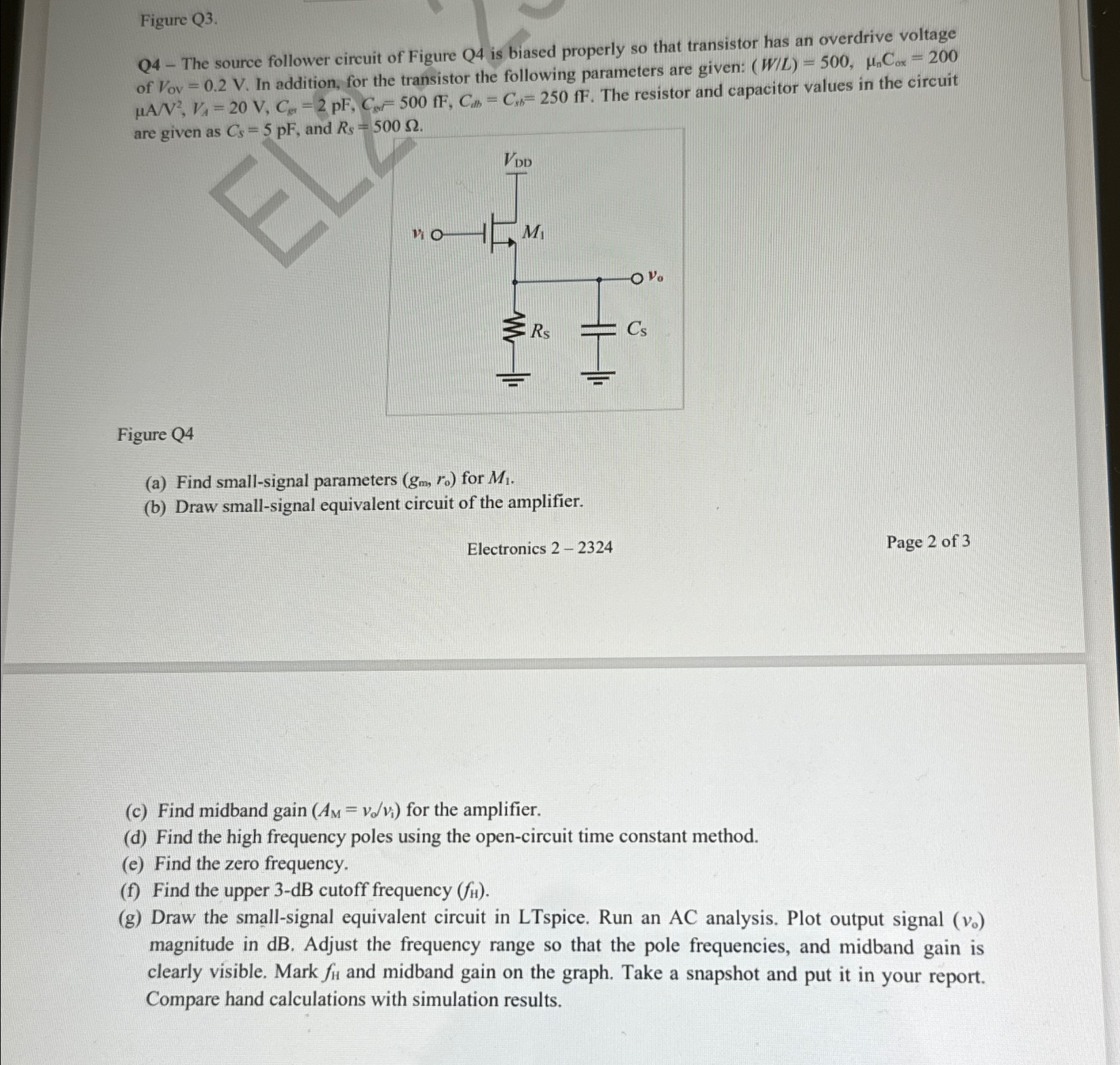 Figure Q3.Q4 - ﻿The source follower circuit of Figure | Chegg.com
