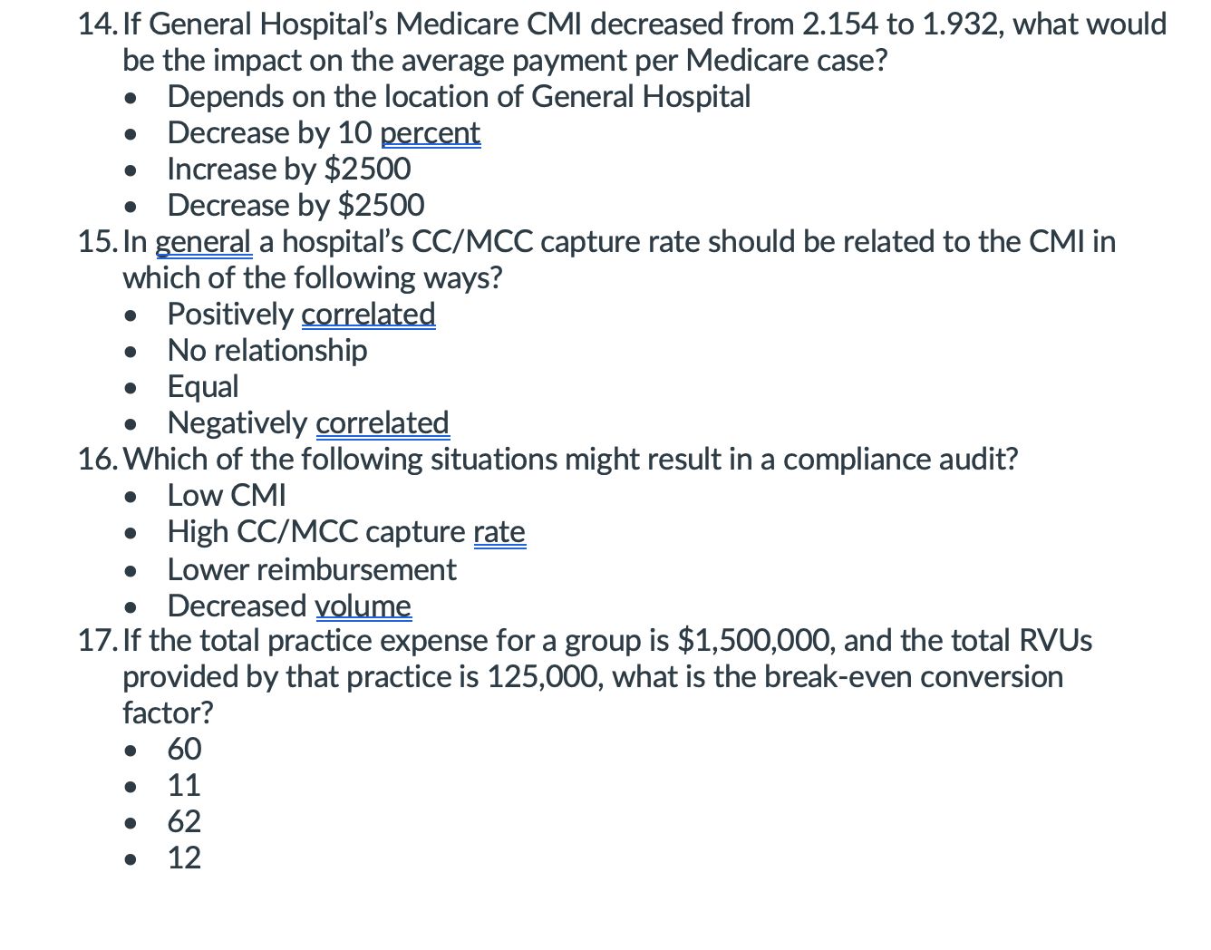 Solved If General Hospital's Medicare CMI decreased from | Chegg.com