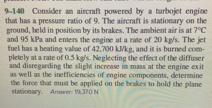 Solved 9-140 Consider an aircraft powered by a turbojet | Chegg.com