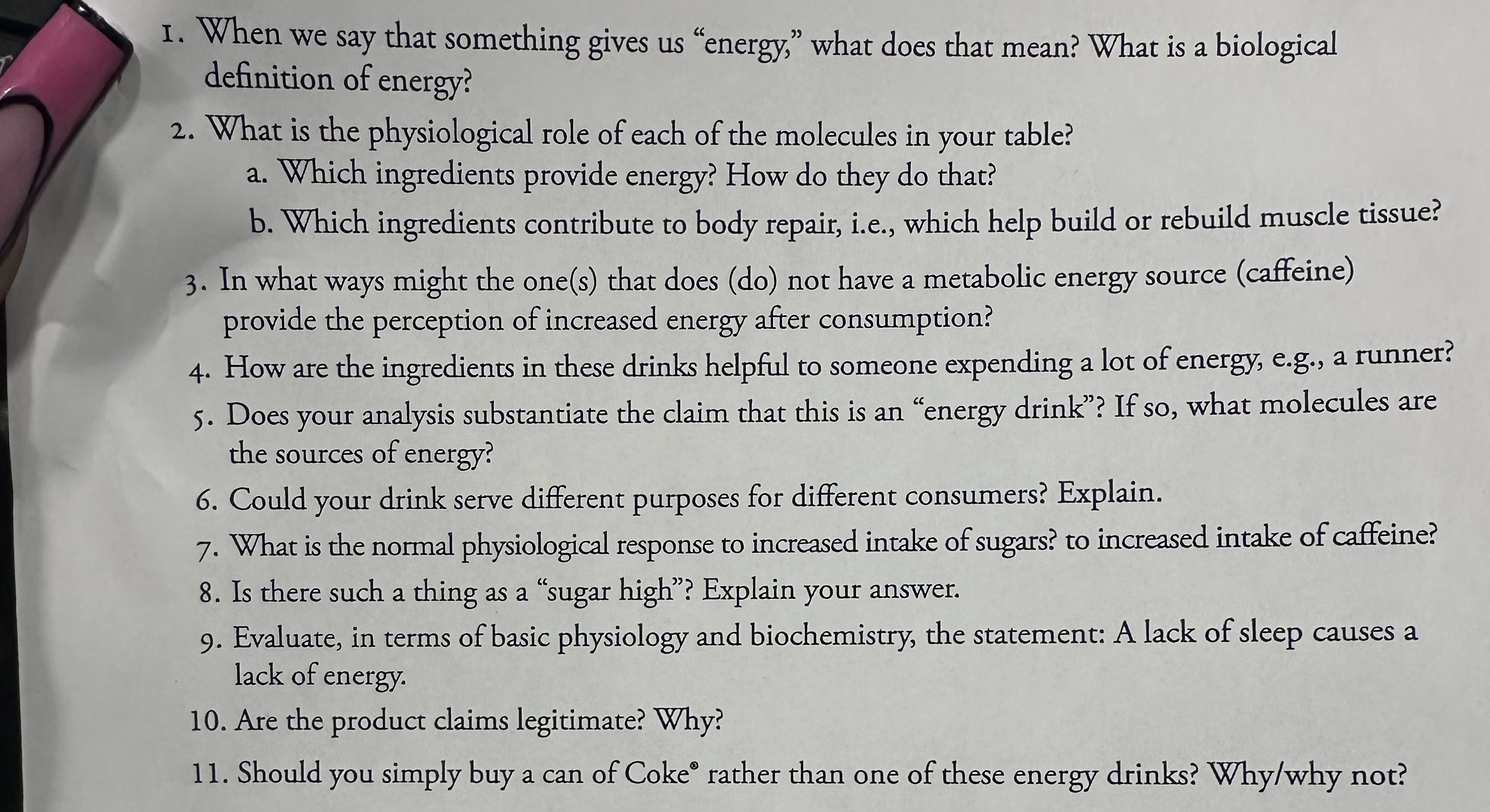 Solved I. When we say that something gives us "energy," what | Chegg.com