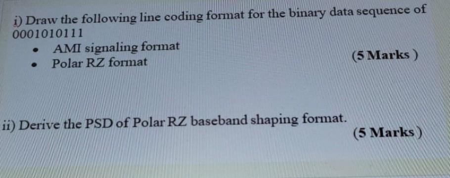 Solved i) Draw the following line coding format for the | Chegg.com
