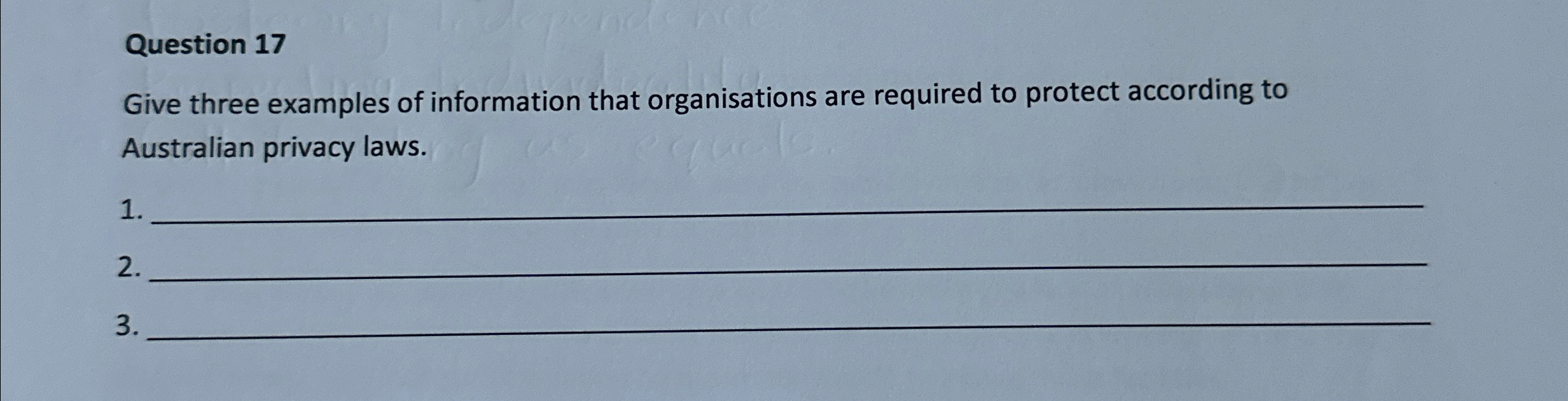 Solved Question 17Give three examples of information that | Chegg.com
